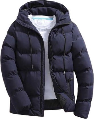 Generic Veste en coton pour homme, l&eacute;g&egrave;re, chaude, coupe-vent, avec poches zipp&eacute;es, coupe ample, manteau chaud &eacute;pais &agrave; capuche, bleu marine, 4XL