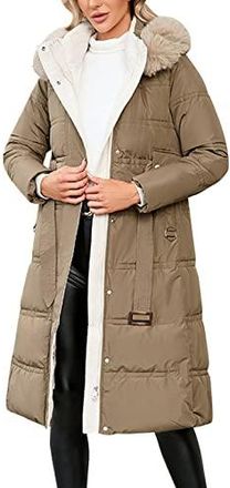 Generic Manteau Long Femme Hiver Doudoune Très Chaude Femmes Casual Solide Col En Peluche Contraste Manteau Moyen Long Poche Ceinture Zipper Veste Femme Longu