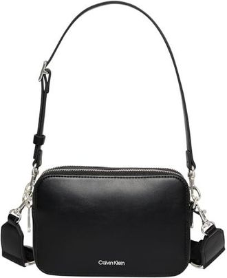 Calvin Klein Webbing Double Strap Camera Bag Lv04F3165G, Crossover Femme, Black (Black/Shiny Nickel), Taille Unique