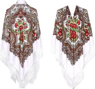 Generic Poncho Femme Hiver Chaud Chale Femme Hiver Chaud Cape Femme Effet enveloppant Grand Carr&eacute; 160X160 Cm Imprim&eacute; Pompons Style Ethnique Printemps-Automne