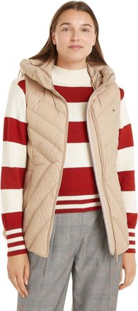 Tommy Hilfiger Damen Weste Chevron Vest Steppweste mit Kapuze, Beige (Beige), XXS