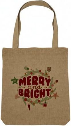 Fabulous Sac Shopping Tote Bag Aspect Lin - Merry and Bright Noel Hiver Cadeau P&egrave;re Noel - Sac de Courses Toile Epaisse 360g Beige Naturel Cabas Port&eacute; Epaule S
