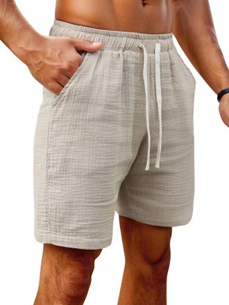 Onsoyours Kurze Hosen Herren Musselin Leicht Sommer Shorts Casual Loose Sporthose kurz mit Tasche A Khaki XS