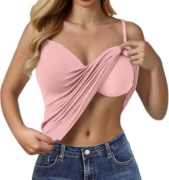 Generic D&eacute;bardeur spaghetti basique int&eacute;gr&eacute; pour femme - D&eacute;bardeur d&eacute;t&eacute; sans manches - D&eacute;bardeur ample - T-shirt stretch - Col en V - T-shirt de sport &eacute;l&eacute;gant