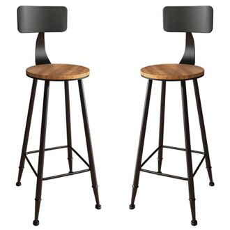 Generic Industrielle Barhocker Aus Metall mit R&uuml;ckenlehne, 2Er-Set, Tresenh&ouml;he, Esszimmerst&uuml;hle mit Schwarzem Metallgestell und Holzsitzkissen f&uuml;r Bar, Pub Od