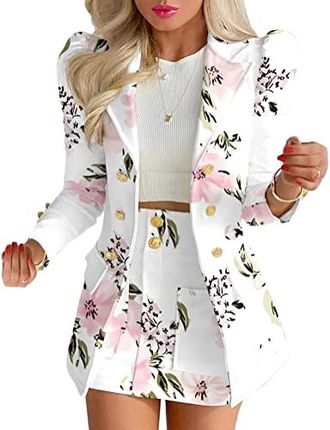 ORANDESIGNE Tailleur Femme 2 Pièces Costume Ensemble Jupe Veste Blazer à Manches Longues Col V + Jupe Crayon Costume OL Bureau Chic Elégant Slim Fit pour Travail 