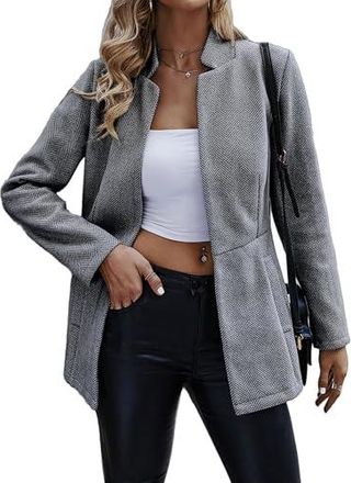 TOMWELL Blazer Femme Veste de Costume Élégant Manteaux Manches Longues Blazer Bureau Ouvert A Gris XL