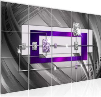 Runa Art Wandbild XXL Abstrakt Wohnzimmer Schlafzimmer 200 x 80 cm Lila Grau 5 Teilig - Made in Germany - 020955c