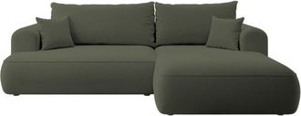 Selsey Selsey - Eckschlafsofa Ovo in L-Form aus olivgrünem Velours mit Behälter aus pflegeleichtem Stoff, rechte Seite