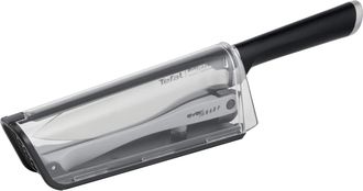 T-fal K25690 Ever Sharp Chef-Messer + Messerschärfer, 16,5 cm Kochmesser, exklusive Schleiftechnologie, langlebig, deutscher Edelstahl, Küchenmesser mit Kom
