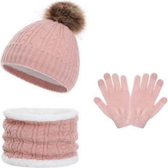 Generic Lot de 3 écharpes et gants tricotés pour lhiver, rose, taille unique