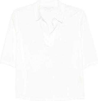 Majestic Filatures Femme, Tops, Blanc, Taille: 36 FR Polo Col V &agrave; Col &Eacute;tal&eacute;
