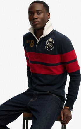 Superdry Langarmshirt DOUBLE EMBLEM STRIPE RUGBY aus Baumwolle und Single Jersey, Relaxed Fit, gestreifte Optik