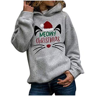 Generic 2026 Long Imprimé Mode Casual Pull à Capuche Manches Lâches O-cou Femmes Chemisier de Noël, gris, XXL