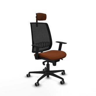 Piqueras y Crespo Alares Stuhl mit 1D-Armlehnen, h&ouml;henverstellbare Lendenwirbelst&uuml;tze und h&ouml;henverstellbares Kopfteil, Schwarz / Braun