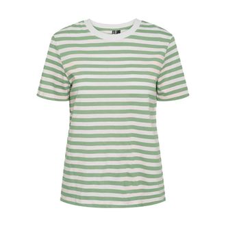 Pieces Damen Pcria Ss Tee Stripes Noos Bc T-Shirt, Quiet Green/Stripes:Bright White,M