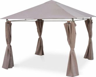 Sweeek Sweeek - Tonnelle 3x3 m - Elusa - Toile taupe - Pergola avec rideaux. tente de jardin. barnum. chapiteau. r&eacute;ception