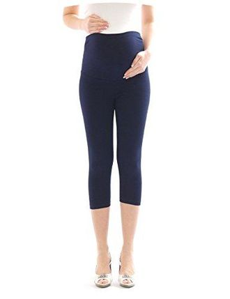 YESET Femme Pantalon maternité Enceinte-Legging Grossesse Capri 3/4 Leggings de Coton Blue foncé M