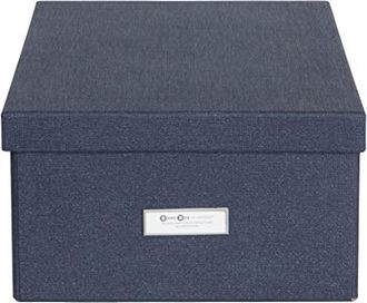 Bigso Box of Sweden BIGSO KATIA mittelgroße Aufbewahrungsbox mit Deckel - stabiler Organizer aus Faserplatte und Papier in Leinenoptik - praktische Faltbox mit Etikettenr