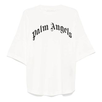 Palm Angels Curved Logo Tee - - Tops - Damen - Wei&szlig; - M