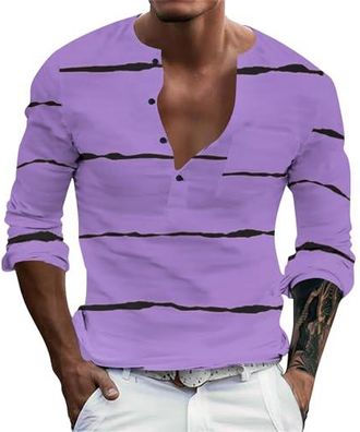 Generic T-shirt &agrave; rayures pour homme - Chemisier ample - D&eacute;contract&eacute; - Tendance - Base ray&eacute;e - T-shirt &agrave; manches longues, violet, XXL
