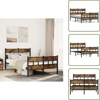 vidaXL The Living Store - vidaXL Cadre de lit en m&eacute;tal sans matelas ch&ecirc;ne fum&eacute; 120x200 cm
