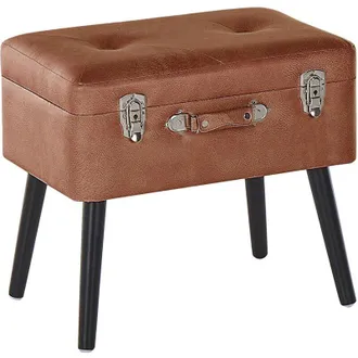 Beliani Kofferhocker Braun Kunstleder Kiefernholz 46 x 52 x 36 cm Modern Retro Modern Elegant Praktisch Holzbeine Stauraum Wohnzimmer