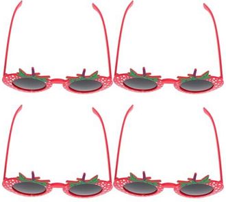 BESPORTBLE Lot de 4 Lunettes de Soleil Fraise en ABS Léger Rouge Lunettes à Motifs de Fruits pour Fête Carnaval et Festival de Musique Accessoires Colorés Confor