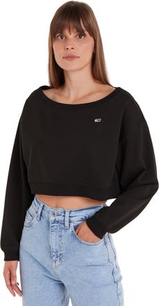 Tommy Jeans Damen Sweatshirt Off Shoulder U-Boot-Ausschnitt, Schwarz (Black), L