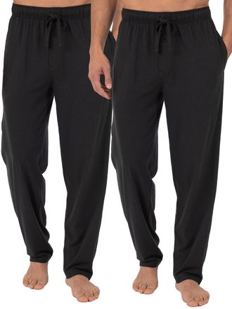 Fruit Of The Loom Herren Schlaf-Pyjama, Lounge-Hose, Jersey, Gestrickt, 1 und 2 Stück Pyjamaunterteil, Schwarz/Schwarz (2er-Pack), X-Large Hoch