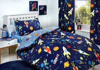 Bedlam Supersonic Bettbezug-Set, leuchtet im Dunkeln, 52% Polyester, 48% Baumwolle., blau, Duvet Cover Set: Double