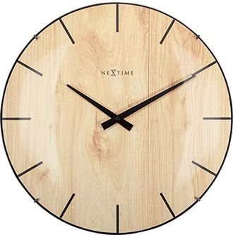 NeXtime hochwertige Wanduhre 3249 Edge Wood Dome, modern, geräuschlos, Glasabdeckung, 35 cm