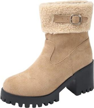 Generic Bottes dhiver pour femme doubl&eacute;es de fausse fourrure &agrave; talon &eacute;pais d&eacute;contract&eacute; &eacute;l&eacute;gant fermeture &eacute;clair dans le dos confortables et chaudes bottes de 