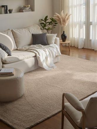 Hanse Home Wollteppich Eleni - Natur Wohnzimmerteppich - Handgetuftet - Hygge Skandi, Boho Teppich Wolle f&uuml;r Wohnzimmer, Schlafzimmer, Esszimmer, Flur - Hellbeig