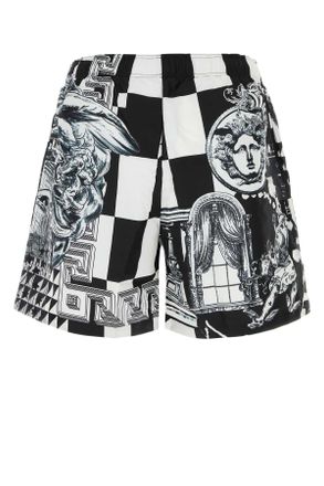 Versace Mens Printed Polyester Swimming Shorts Blackwhite Costumi Da Bagno Swimwear