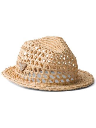 Prada f&eacute;dora en crochet - Tons neutres