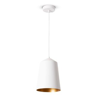 Paco Home Pendelleuchte Wohnzimmer H&auml;ngelampe Esstisch K&uuml;che Lampenschirm Lampe Industrial Design Textilkabel E27, Lampenart:Pendelleuchte - Wei&szlig;, Farbe: Gold (