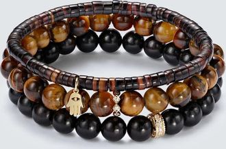 Sydney Evan Set de 3 bracelets en or 14 ct, perles et pierres pr&eacute;cieuses