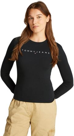 Tommy Jeans Damen Langarmshirt Linear Slim Fit, Schwarz (Black), XL