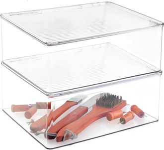 mDesign Aufbewahrungsbox für die Küche - stapelbarer Vorratsbehälter für Tee, Kaffee und Snacks - Kühlschrank Organizer mit Klappdeckel für Lebensmittel - 2er