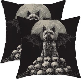 Generic Kissenbezug Halloween Cairn Terrier Hund Goth Sch&auml;del Haustier Pflegeleicht Kissenh&uuml;lle Hautfreundlich Kissenschoner F&uuml;r Kissen Sofa Sessel Zuhause Be