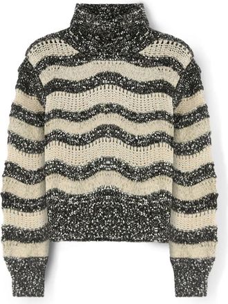 Motivi Femme, Pulls, Gris, Taille: 40 FR Pull &agrave; col roul&eacute; ray&eacute; en tricot &eacute;pais