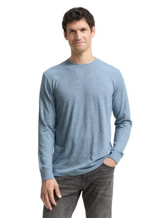 Tom Tailor Herren 1048631 Langarmshirt mit Streifenmuster, 39296-Blue White Blue Fine Stripe, XL