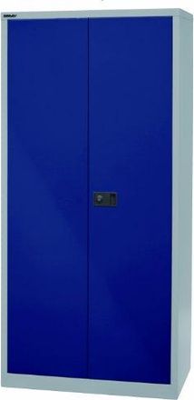 Bisley Flügeltürenschrank Universal, 4 verzinkte Fachböden, 5 OH, Metall, 505 Korpus Lichtgrau, Fronten Oxfordblau, 50 x 91.4 x 195 cm