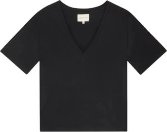 Loulou Studio Femme, Tops, Noir, Taille: 38 FR T-Shirt Noir en Coton Col en V