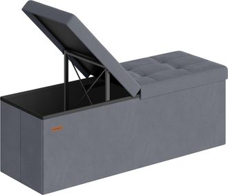 Songmics Sitzbank mit Stauraum, Sitztruhe, Aufbewahrungsbox, 38 x 110 x 38 cm, Deckel klappbar, bis 300 kg belastbar, Flur Wohnzimmer Schlafzimmer, Samt, schie