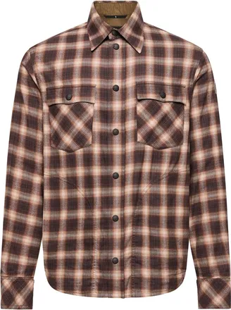 Moncler Moncler Chemise &Agrave; Manches Longues En Coton M&eacute;lang&eacute; &Agrave; Carreaux, Homme, Marron, Taille: Xl