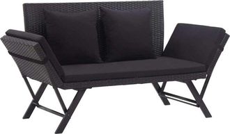 vidaXL Banc de jardin avec coussins 176 cm Noir R&eacute;sine tress&eacute;e vidaXL