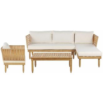 Beliani Gartenset Braun Akazienholz Polyester 4-Sitzer Sofa Tisch Sessel Chaiselongue Terrasse Garten Outdoor Modern