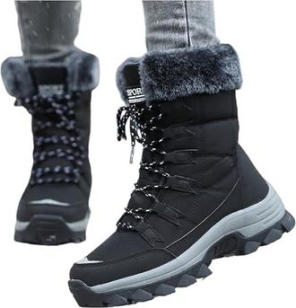 Generic Bottes de neige pour femme - Bottes de marche chaudes doubl&eacute;es de fourrure - Bottes de randonn&eacute;e mi-mollets &agrave; lacets - Chaussures de marche pour fille